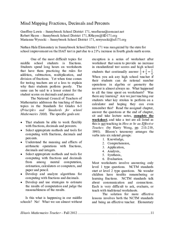 (PDF) Mind Mapping Fractions, Decimals and Percents
