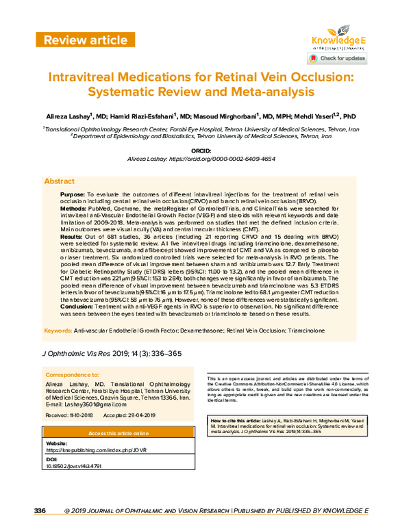 (PDF) Intravitreal Medications for Retinal Vein Occlusion: Systematic ...
