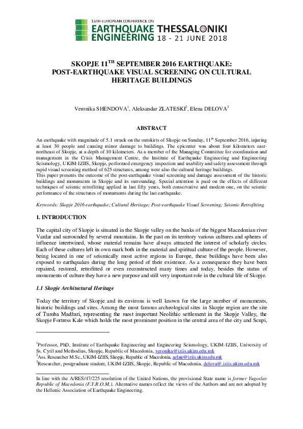 (PDF) Post-Earthquake Visual Screening on Cultural Heritage Buildings