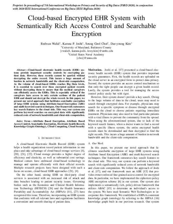 Pdf Cloud Based Encrypted Ehr System With Semantically Rich Access Control And Searchable