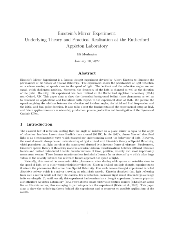 (PDF) Einstein's Mirror Experiment: Underlying Theory and Practical ...