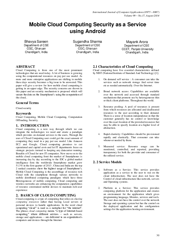 (PDF) Mobile Cloud Computing Security as a Service using Android