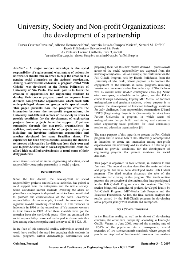 (PDF) University, Society and Non-profit Organizations: the development ...