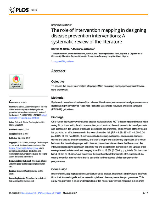 (PDF) The role of intervention mapping in designing disease prevention ...