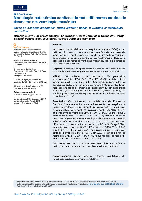 (PDF) Cardiac autonomic modulation during different modes of weaning of ...