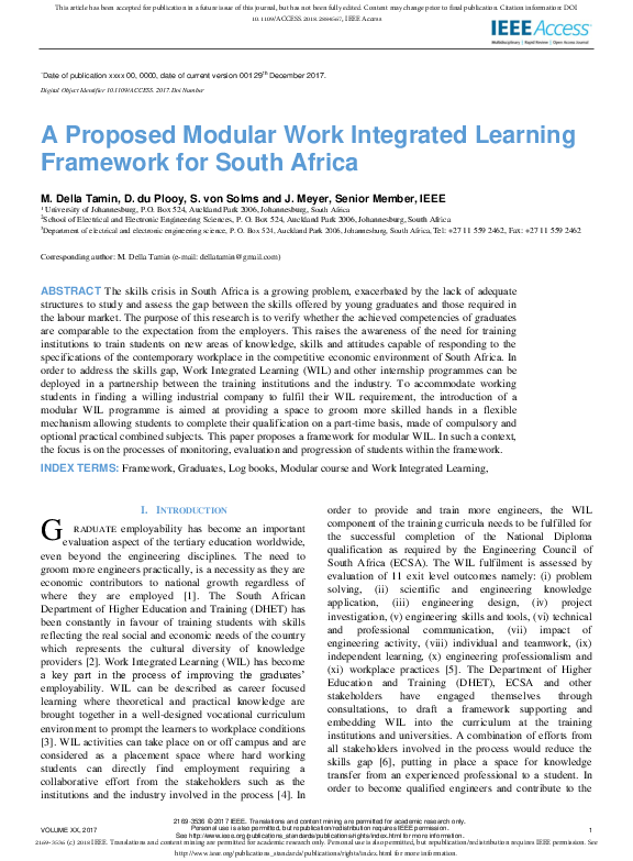 (PDF) A Proposed Modular Work Integrated Learning Framework for South ...