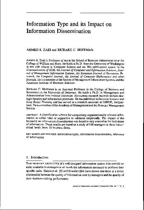 (PDF) Information Type and Its Impact on Information Dissemination