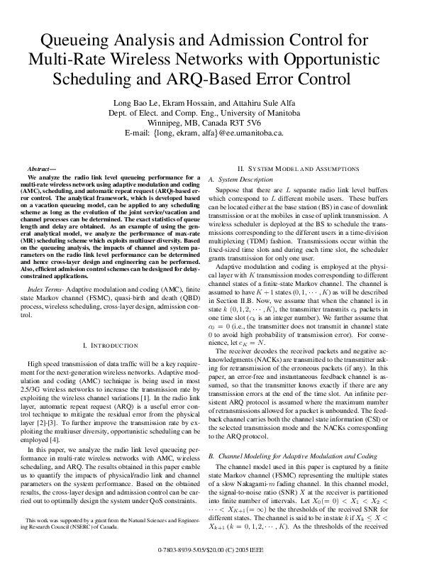 Pdf Queueing Analysis And Admission Control For Multi Rate Wireless Networks With