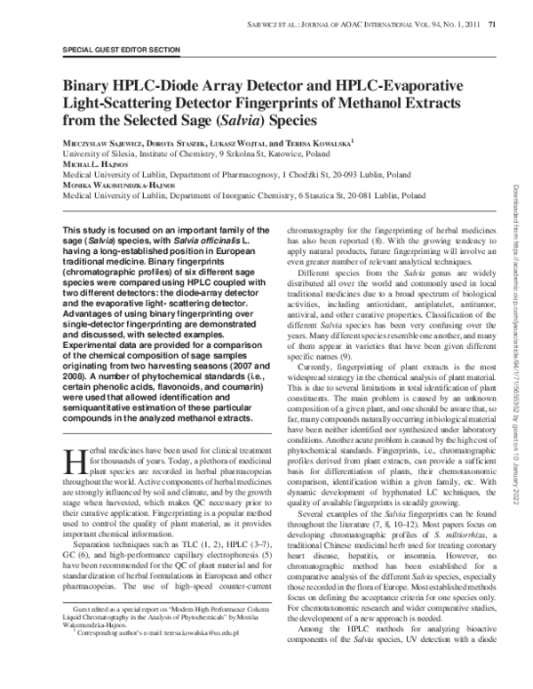 Pdf Binary Hplc Diode Array Detector And Hplc Evaporative Light