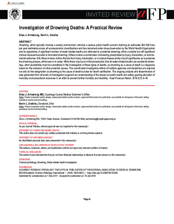 (PDF) Investigation of Drowning Deaths: A Practical Review
