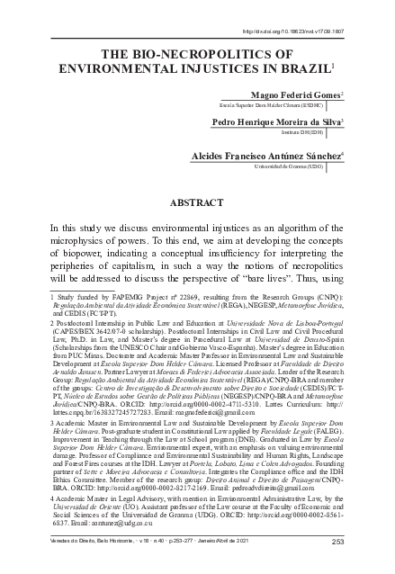 (PDF) The Bio-Necropolitics of Environmental Injustices in Brazil