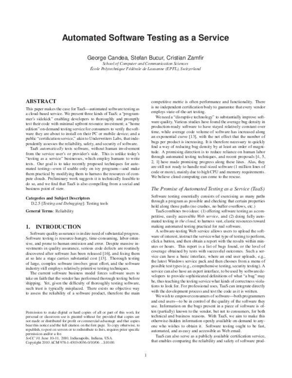 Pdf Automated Software Testing As A Service