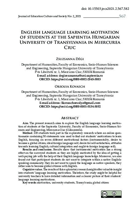(PDF) English language learning motivation of students at the Sapientia ...
