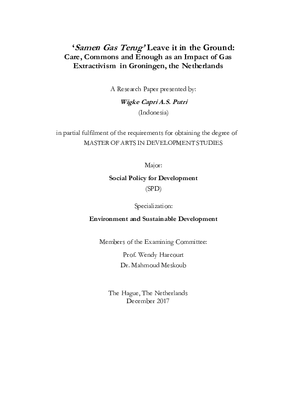 (PDF) ‘Samen Gas Terug’ Leave it in the Ground: Care, Commons and ...