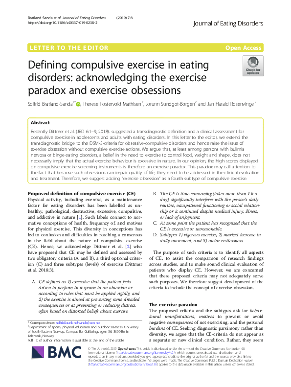 (PDF) Defining compulsive exercise in eating disorders: acknowledging ...