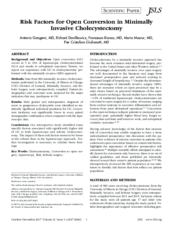 (PDF) Risk Factors for Open Conversion in Minimally Invasive Cholecystectomy
