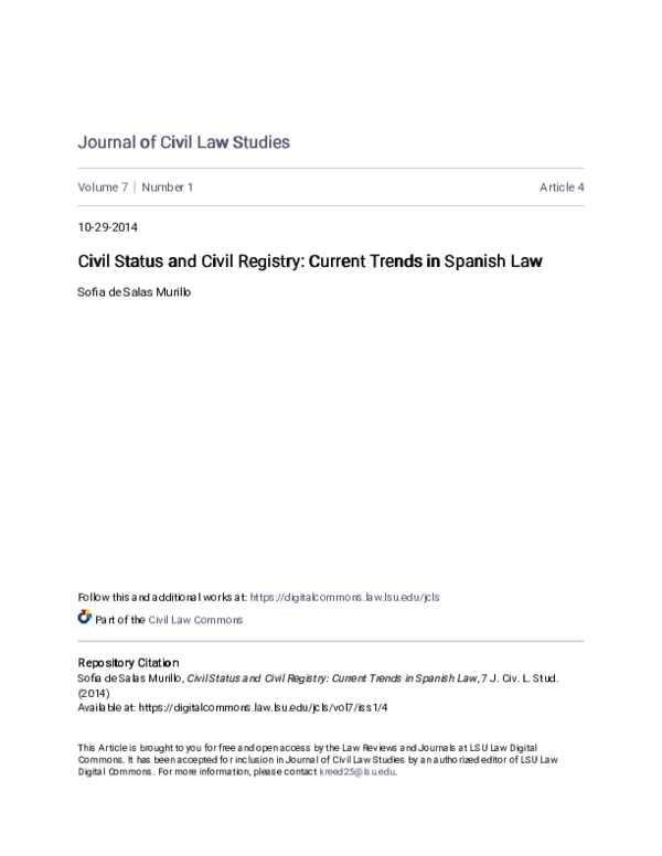 (PDF) Civil Status and Civil Registry: Current Trends in Spanish Law ...