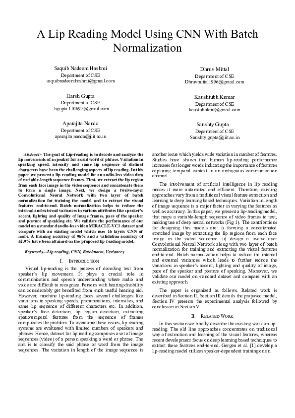 (PDF) A Lip Reading Model Using CNN with Batch Normalization