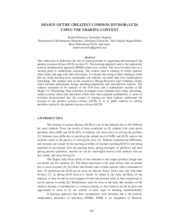 (PDF) Design of the Greatest Common Divisor (GCD) Using the Sharing Context