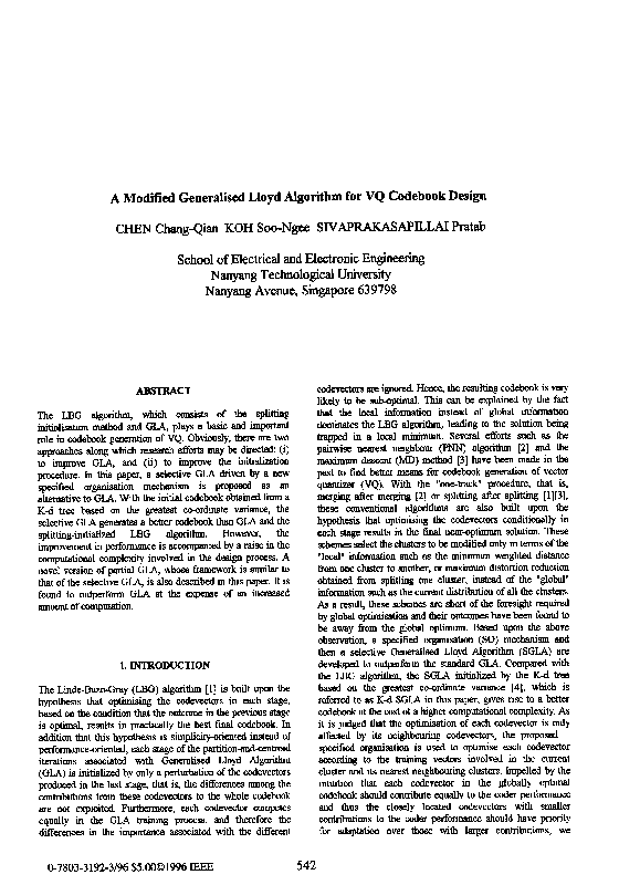 (PDF) A modified generalised Lloyd algorithm for VQ codebook design