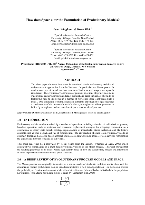(PDF) How does space alter the formulation of evolutionary models
