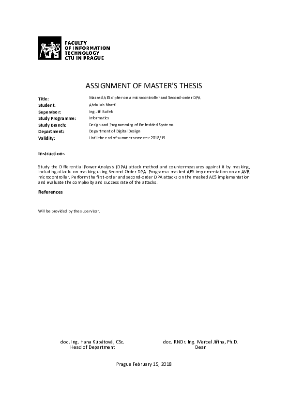 (PDF) Masked AES cipher on a microcontroller and Second-order DPA