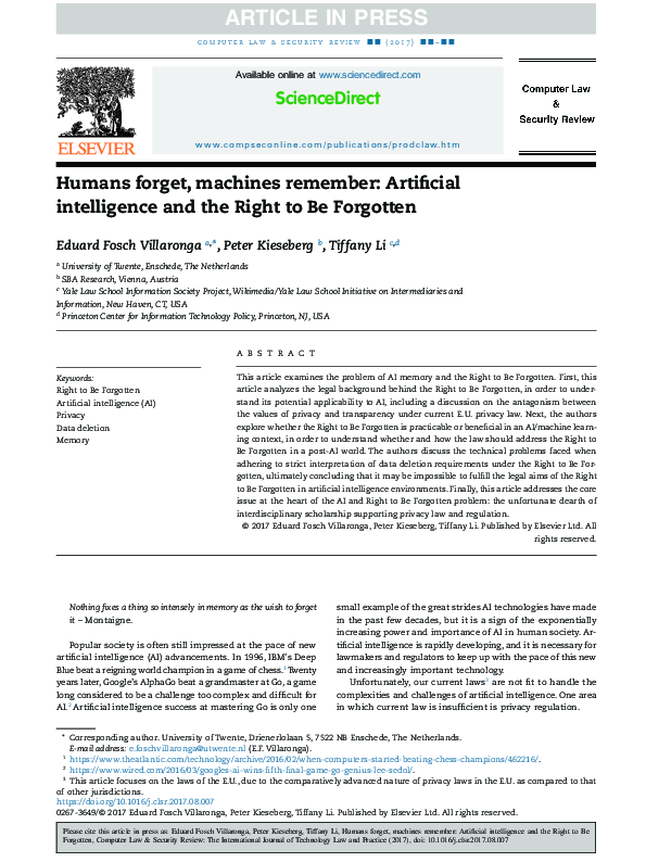 (PDF) Humans forget, machines remember: Artificial intelligence and the ...