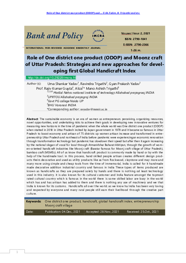 (PDF) Role of One district one product (ODOP) and Moonz craft of Uttar ...