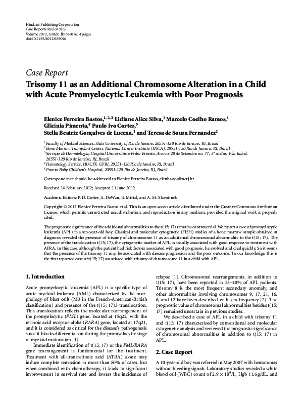 (PDF) Trisomy 11 as an Additional Chromosome Alteration in a Child with ...