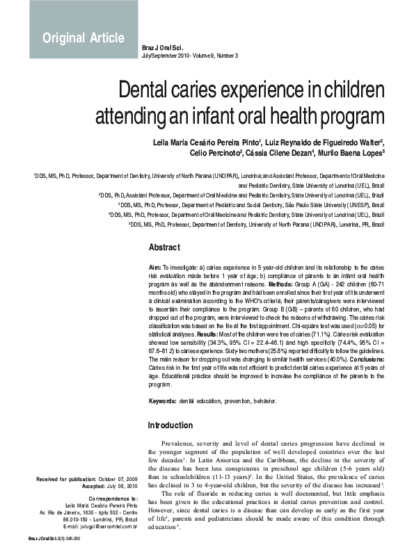 (PDF) Dental caries experience in children attending an infant oral ...