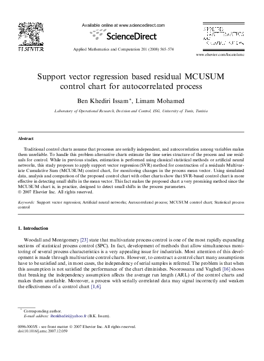 Pdf Support Vector Regression Based Residual Mcusum Control Chart For