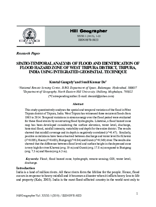 (PDF) SPATIO-TEMPORAL ANALYSIS OF FLOOD AND IDENTIFICATION OF FLOOD HAZARD ZONE OF WEST TRIPURA ...
