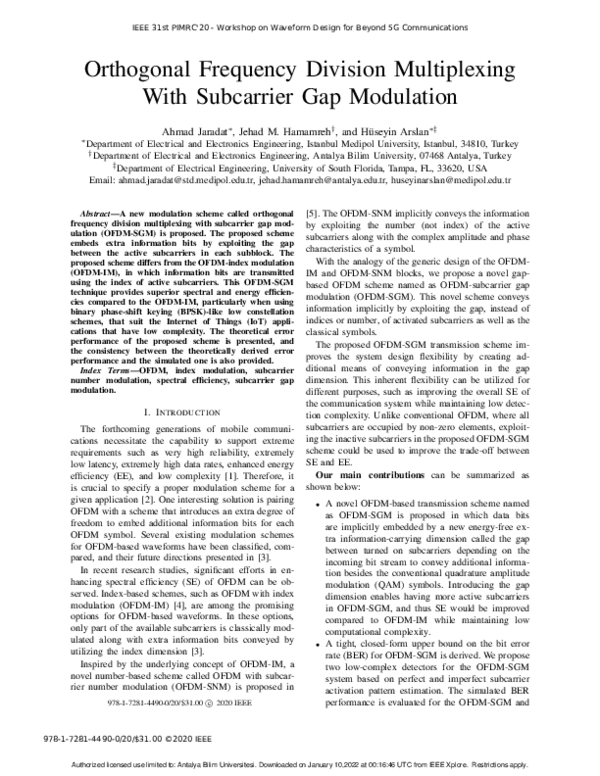 (PDF) Orthogonal Frequency Division Multiplexing With Subcarrier Gap Modulation
