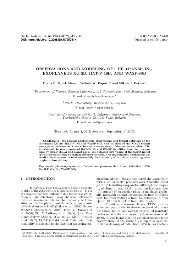(PDF) Observations and modeling of the transiting exoplanets XO-2b, HAT ...