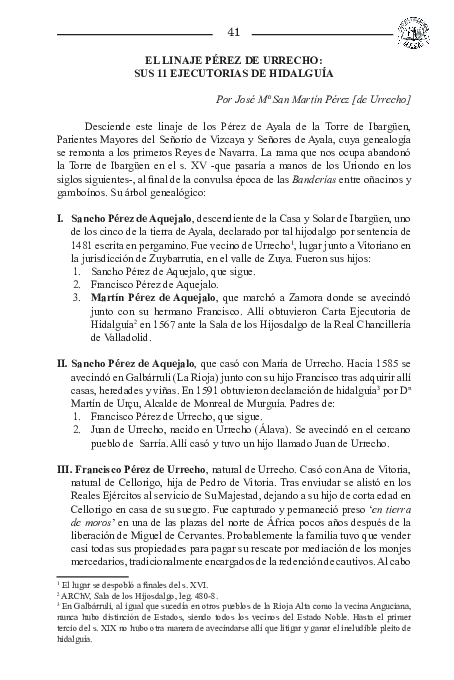 (PDF) El linaje Pérez de Urrecho: sus 11 Ejecutorias de Hidalguía