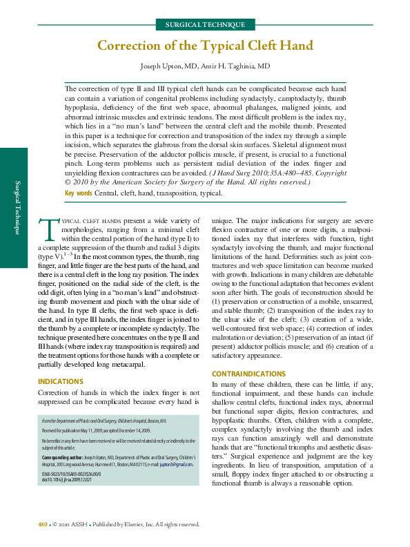 (PDF) Correction of the Typical Cleft Hand