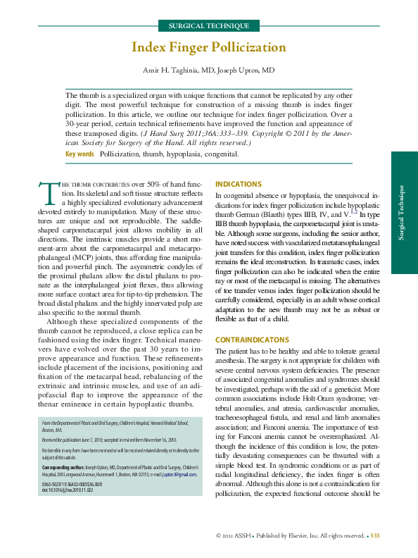 (PDF) Index Finger Pollicization