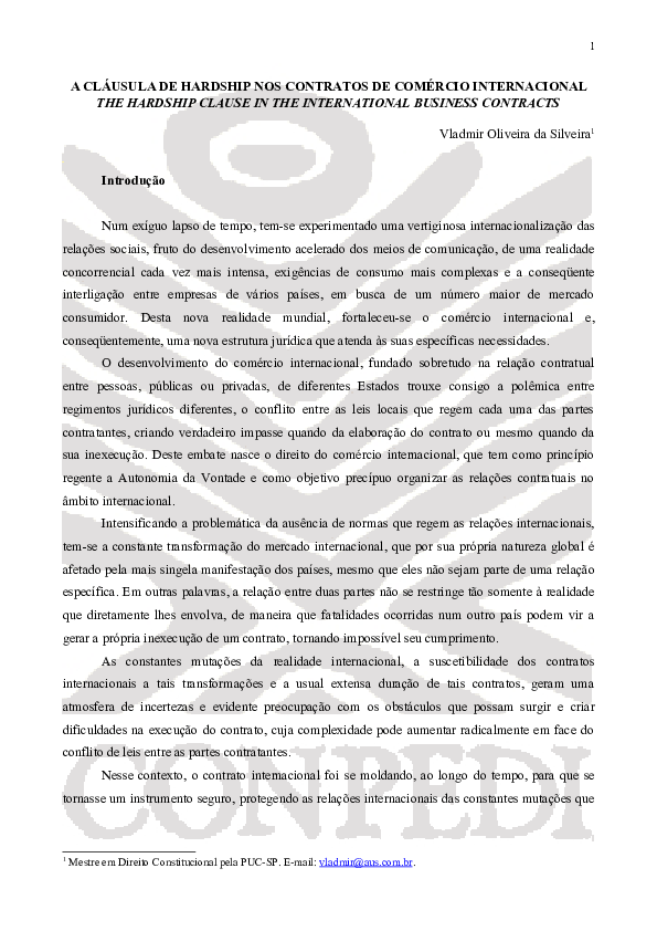 (PDF) A Cláusula De Hardship Nos Contratos De Comércio Internacional ...