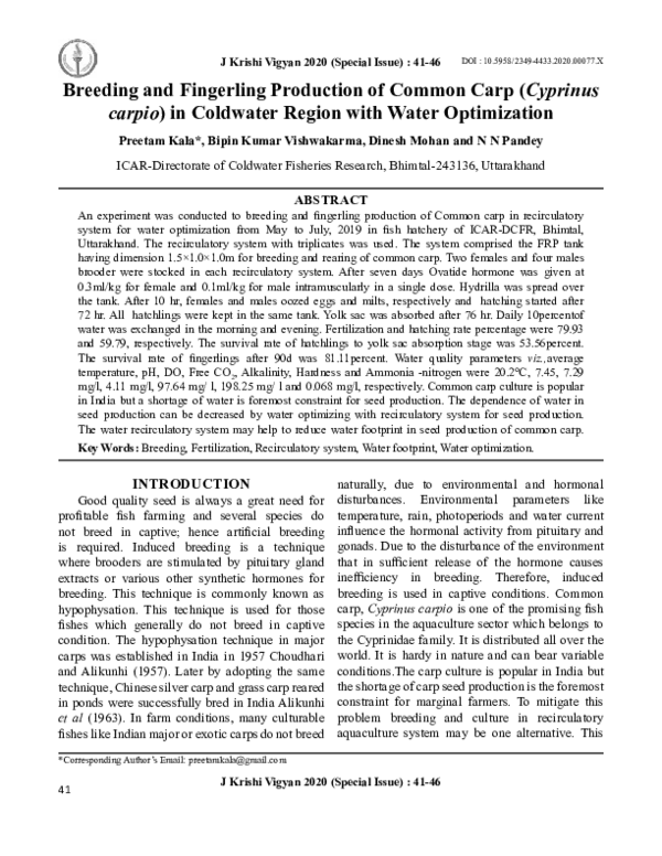 (PDF) Breeding and fingerling production of common carp (Cyprinus ...