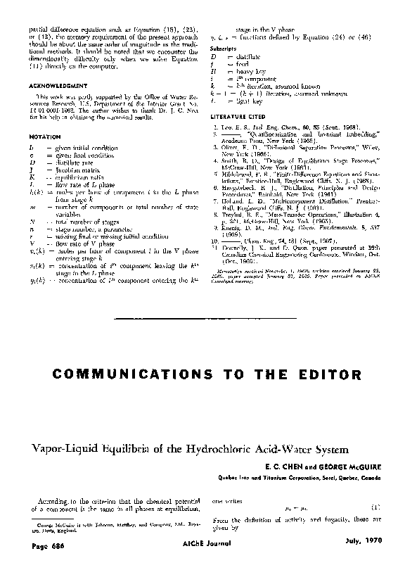 (PDF) Vapor-liquid equilibria of the hydrochloric acid-water system