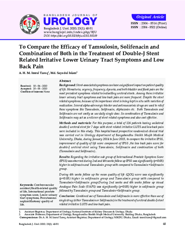 (PDF) To Compare the Efficacy of Tamsulosin, Solifenacin and ...
