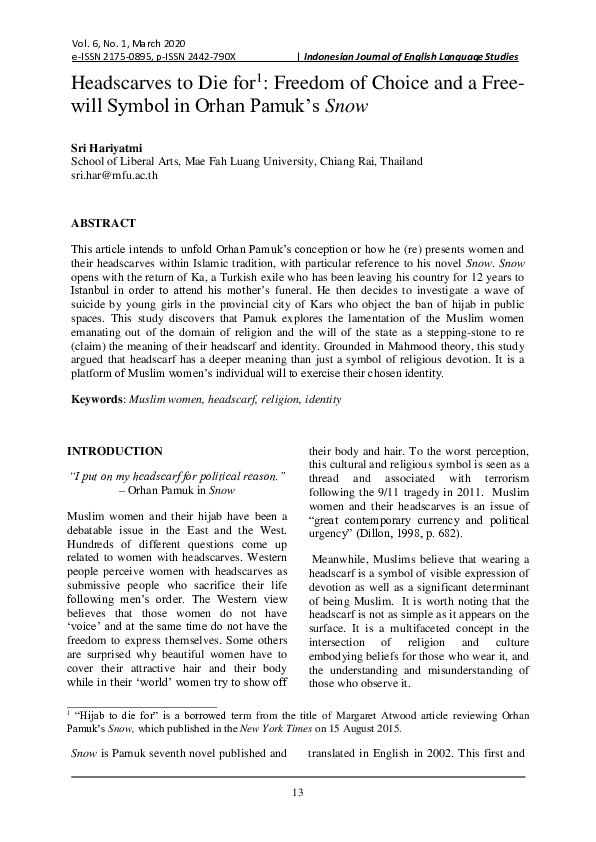 (PDF) Headscarves to Die for1: Freedom of Choice and a Freewill Symbol ...