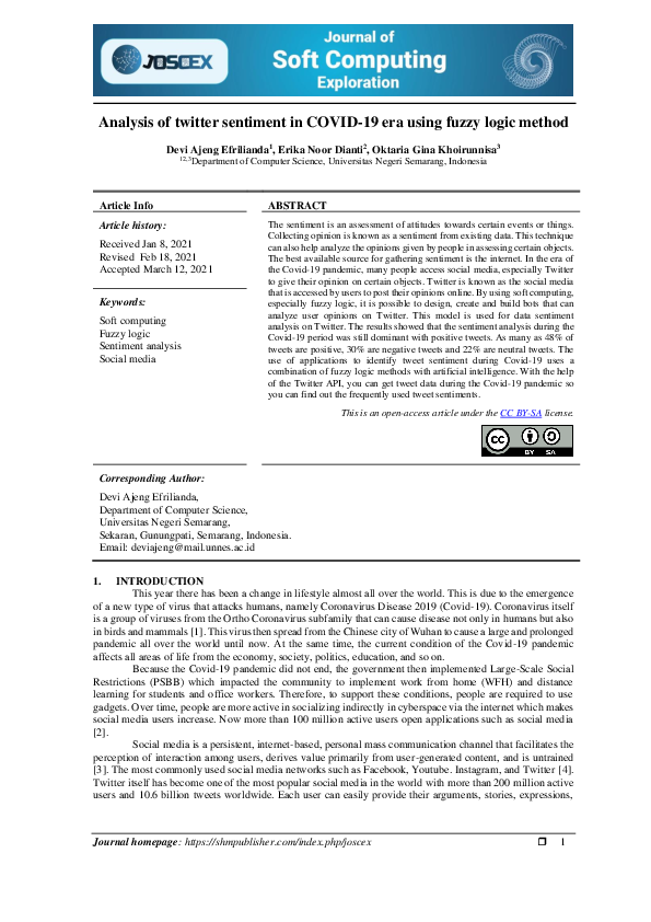 (PDF) Analysis of twitter sentiment in COVID-19 era using fuzzy logic method