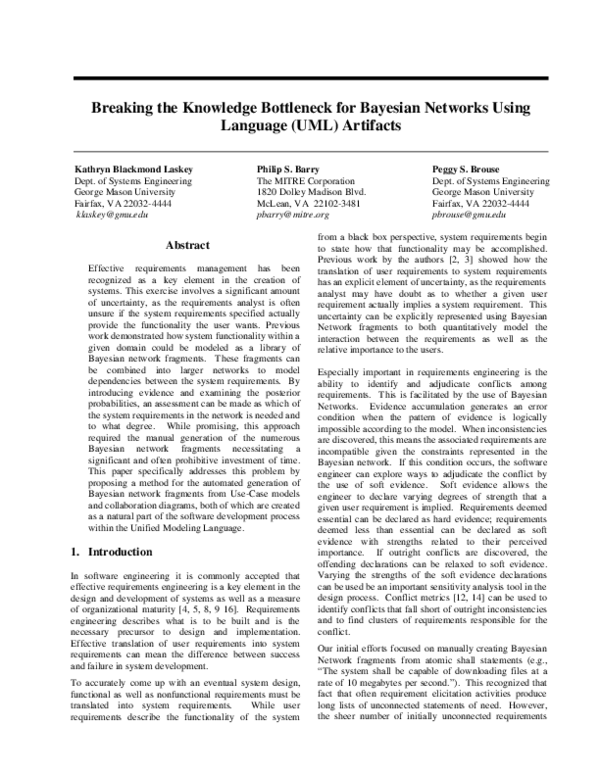 (PDF) Breaking the Knowledge Bottleneck for Bayesian Networks Using Language (UML) Artifacts