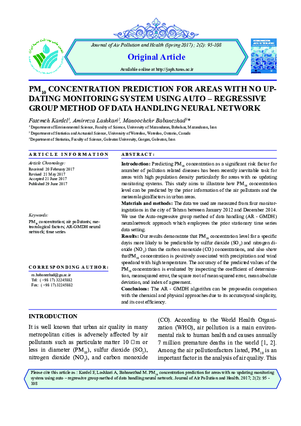 (PDF) PM10 Concentration Prediction for Areas with No Updating Monitoring System Using Auto ...