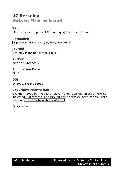 (PDF) The Transit Metropolis: A Global Inquiry by Robert Cervero
