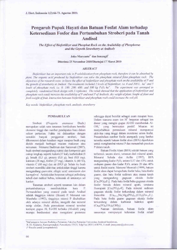 (PDF) Pengaruh Pupuk Hayati dan Batuan Fosfat Alam terhadap Ketersediaan Fosfor dan Pertumbuhan ...