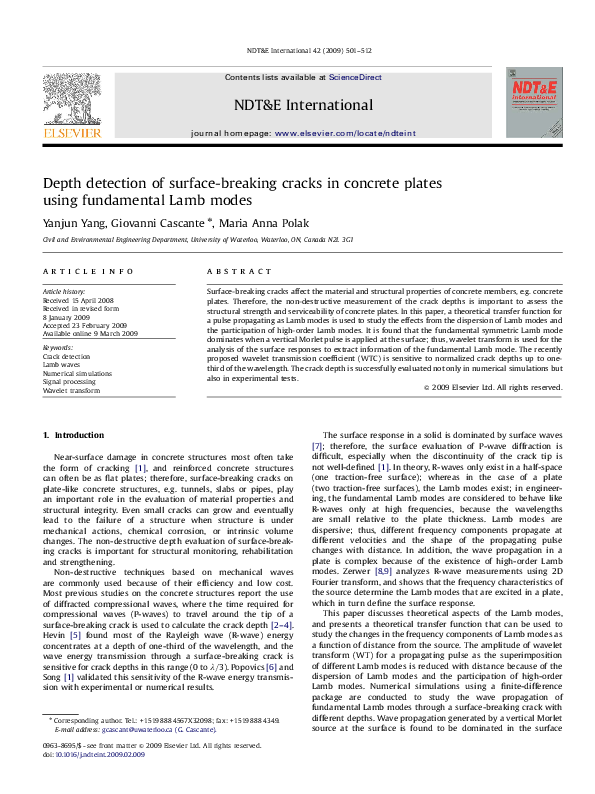 Pdf Depth Detection Of Surface Breaking Cracks In Concrete Plates