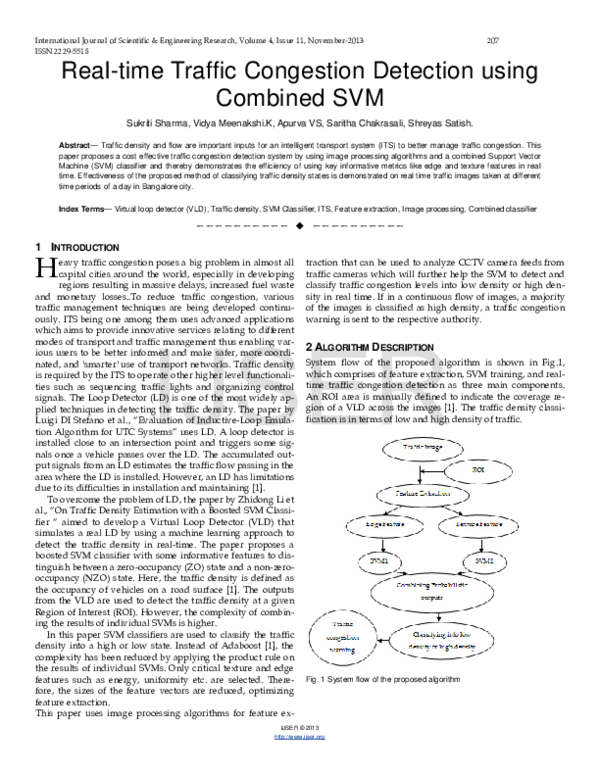 Pdf Real Time Traffic Congestion Detection Using Combined Svm