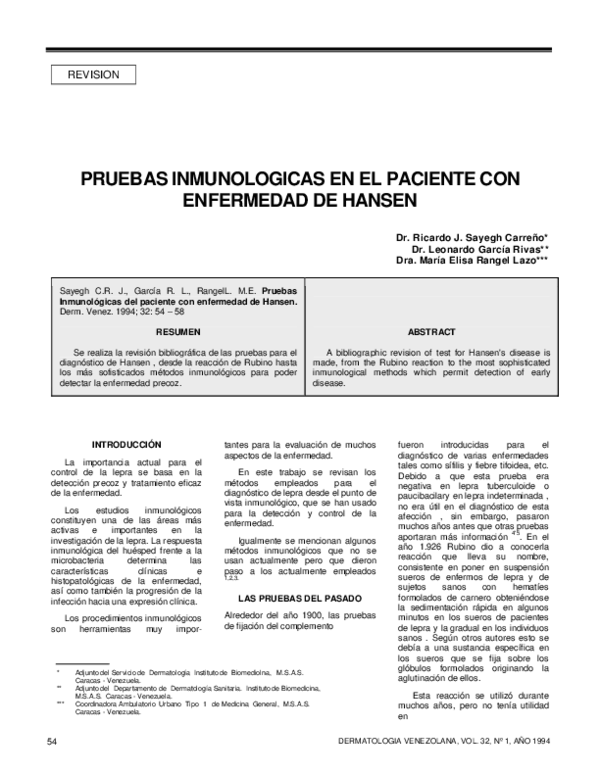 (PDF) Pruebas Inmunologicas en El Paciente Con Enfermedad De Hansen